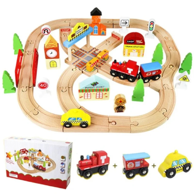 Circuit Train en Bois Modulable 🚂 – Éduca Sagesse